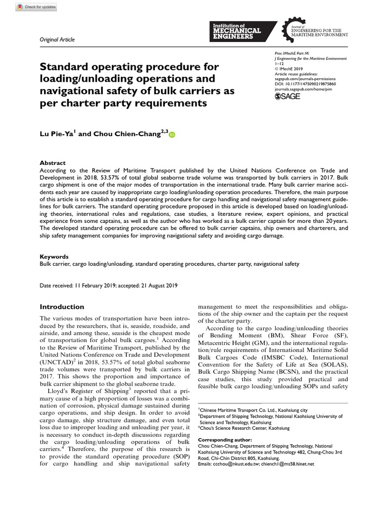 Standard Operating Procedure For Loading/unloading Operations and ...