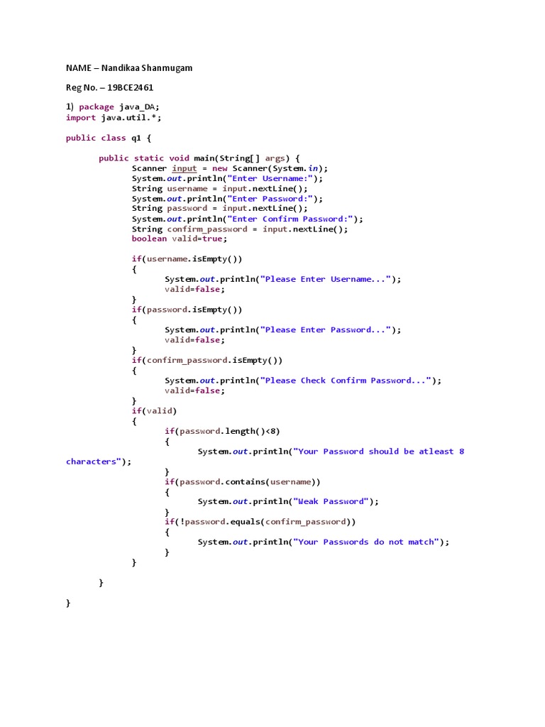 NAME - Nandikaa Shanmugam Reg No. - 19BCE2461 1) : Package Import Public Class Public Static ...