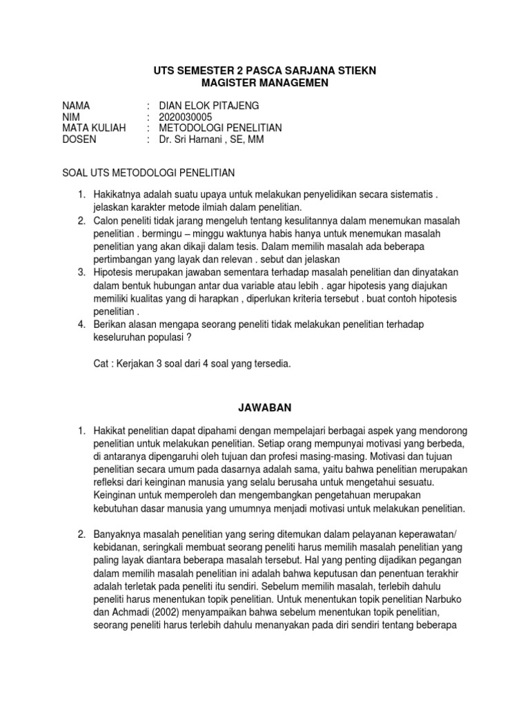 Uts Semester 2 Metodologi Penelitian | PDF