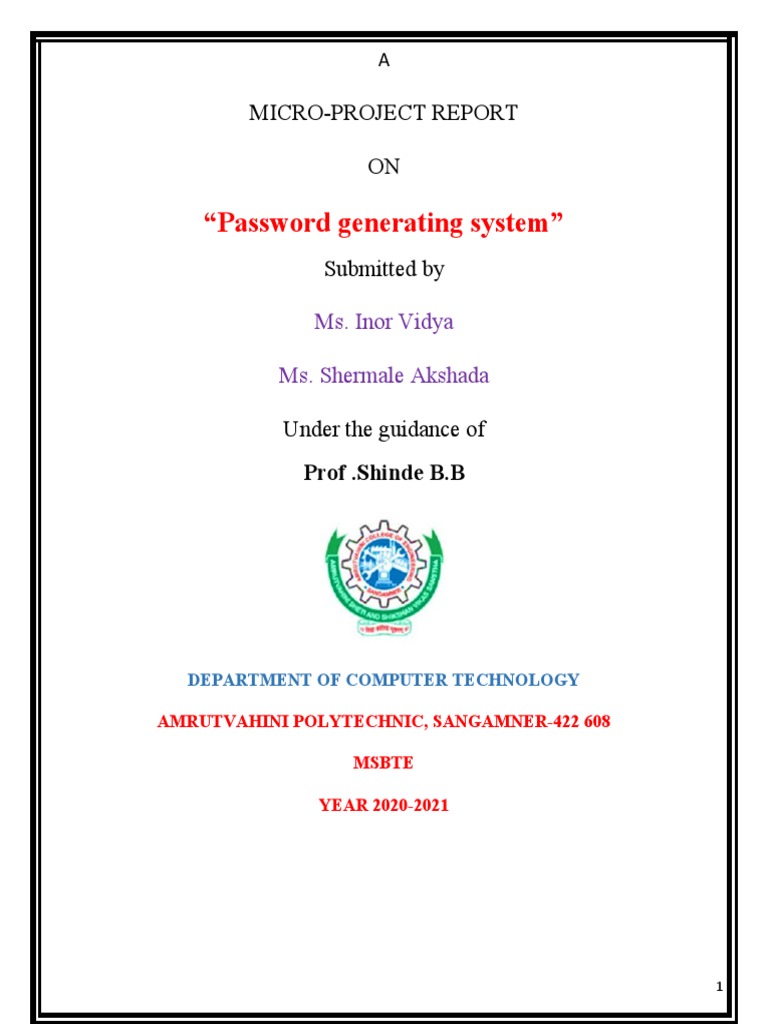 "Password Generating System": Micro-Project Report ON | PDF | Password | Constructor (Object ...