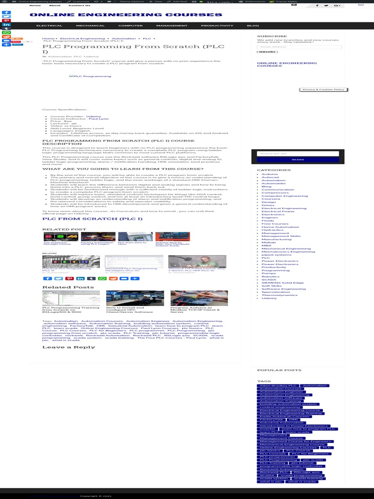 PLC Programming From Scratch (PLC I) - Online Engineering Courses | PDF ...