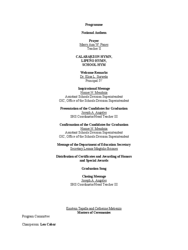 Program Committee For SHS Graduation 2021 | PDF