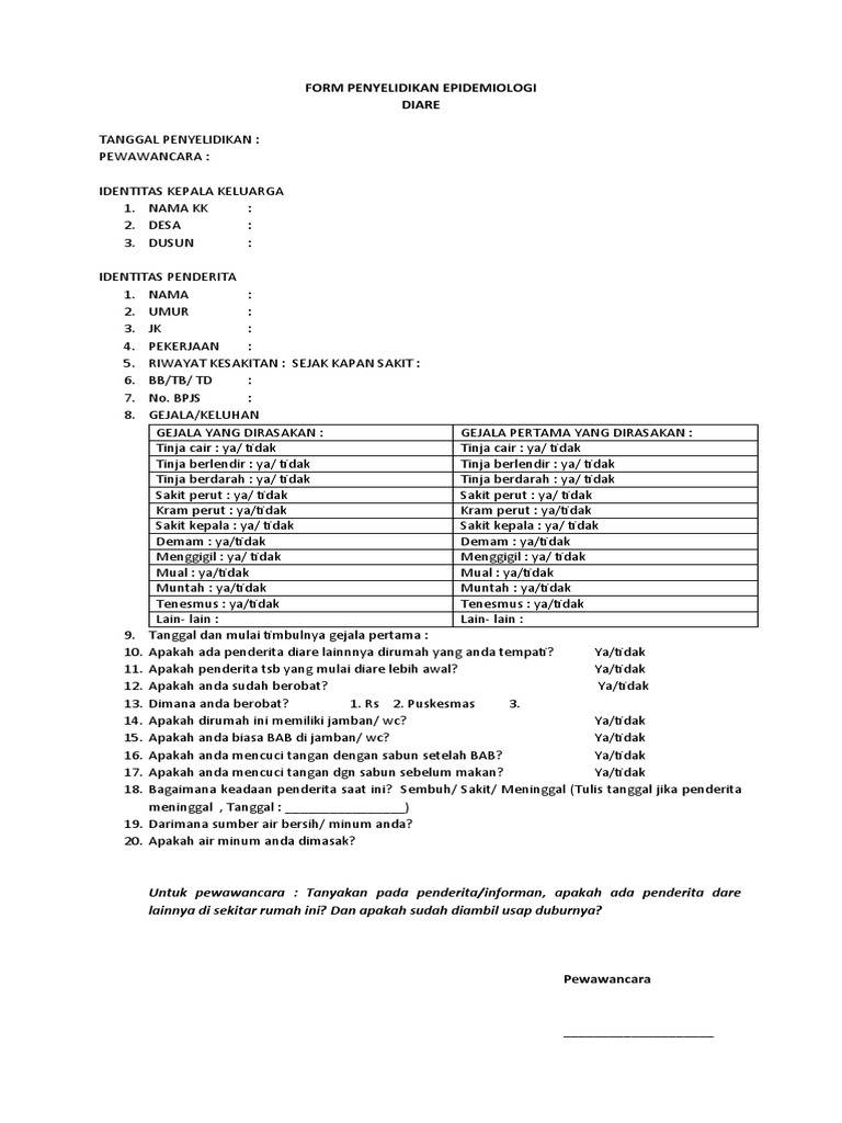 Form Penyelidikan Epidemiologi Diare | PDF