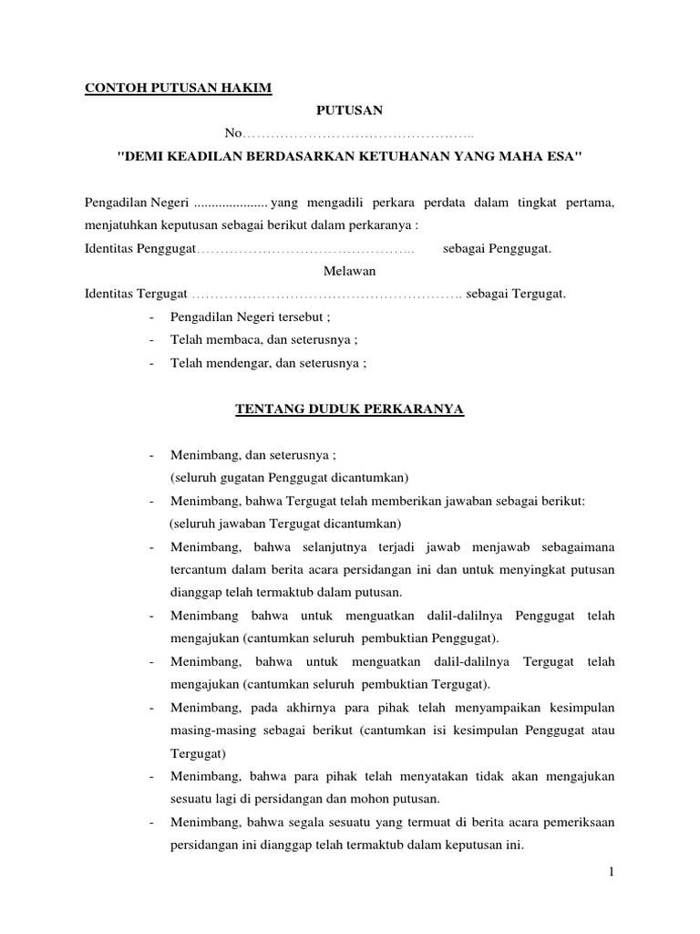 Contoh Putusan Hakim Perdata Indonesia | PDF