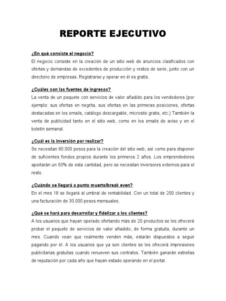 Ejemplo De Reporte Ejecutivo