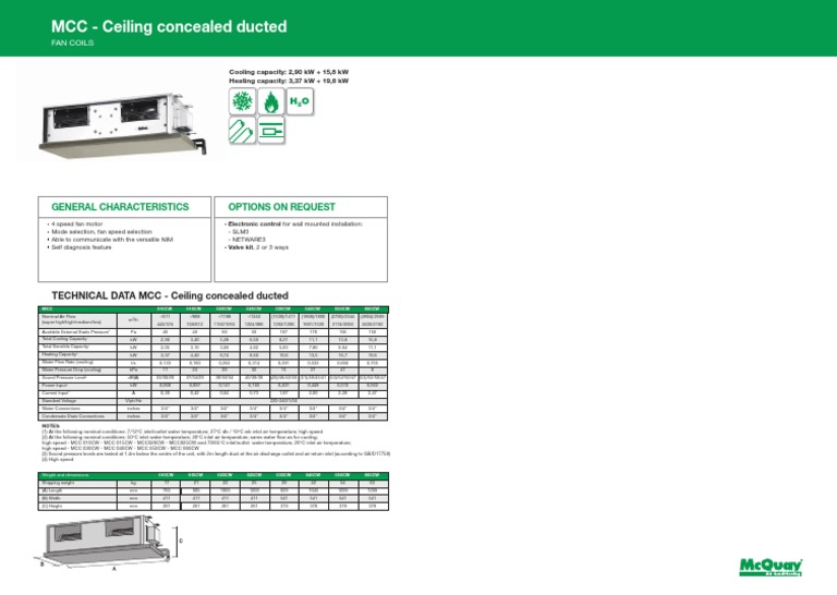 MCC Ceiling Concealed Ducted Fan Coils | PDF | Water | Physical Quantities