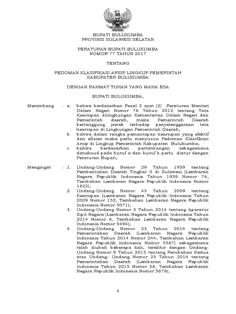 Perbup 77 Tahun 2017 | PDF