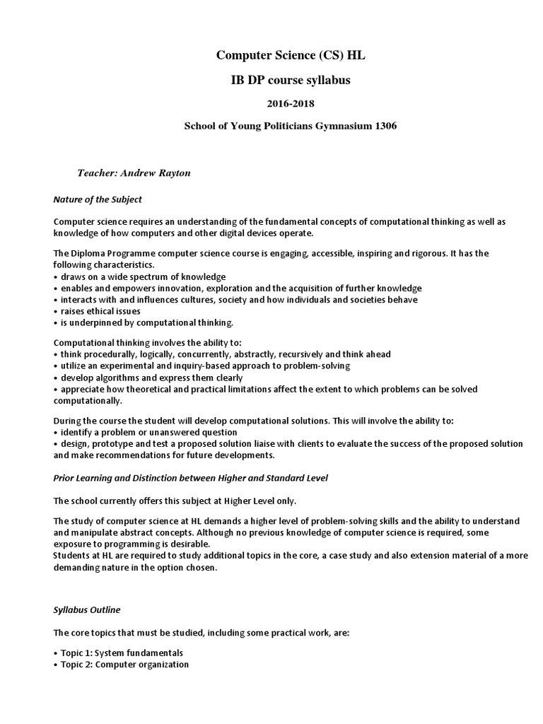 IB DP Computer Science Syllabus | PDF | Computer Data Storage ...