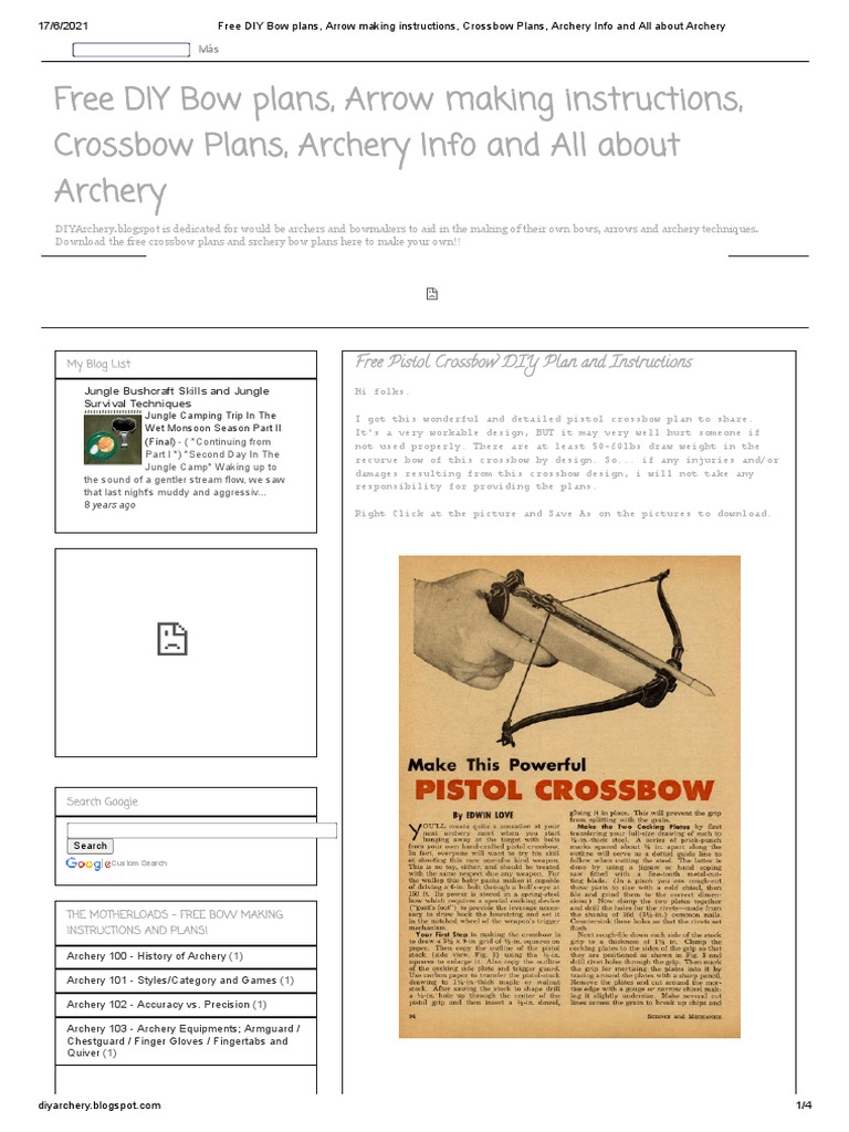 Free DIY Bow Plans, Arrow Making Instructions, Crossbow Plans, Archery ...