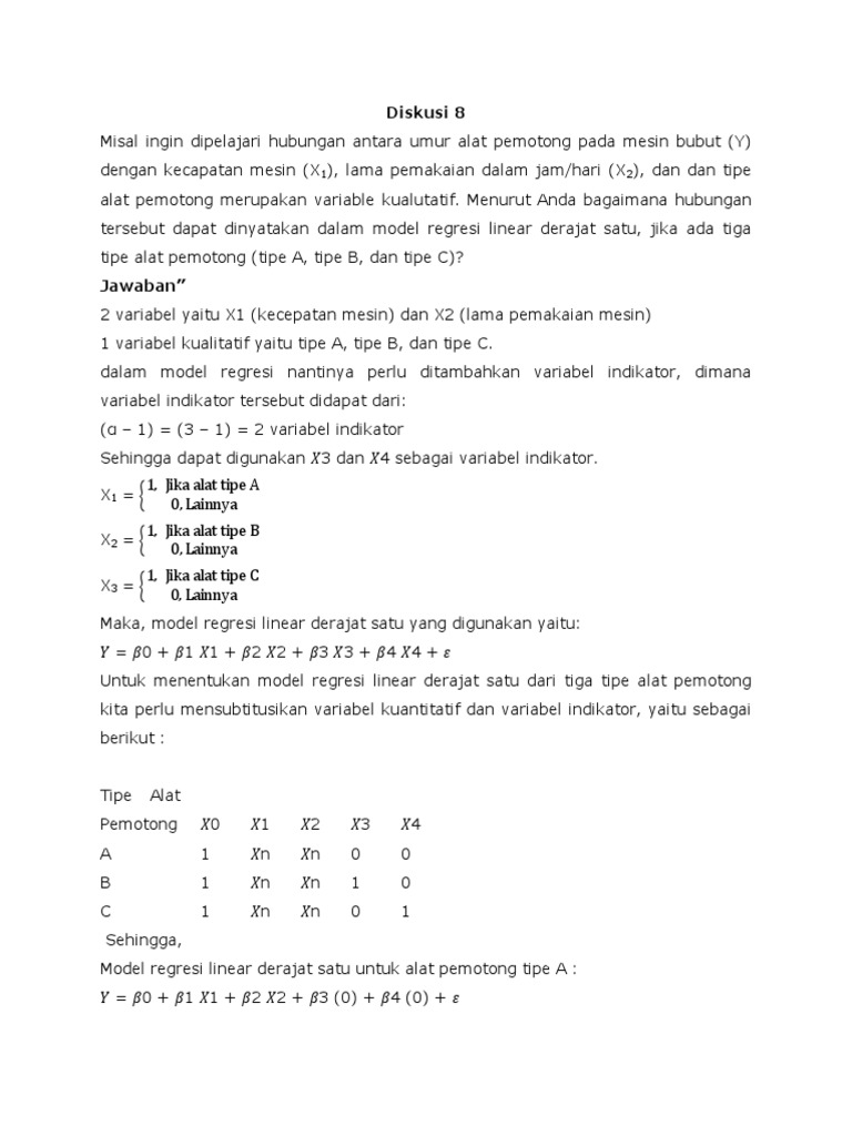 Diskusi 8 Model Linear Terapan Statistika UT | PDF