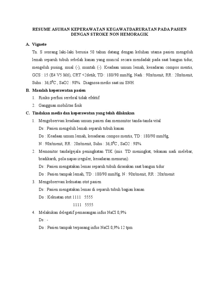Resume Asuhan Keperawatan Kegawatdaruratan Pada Pasien Dengan Stroke ...