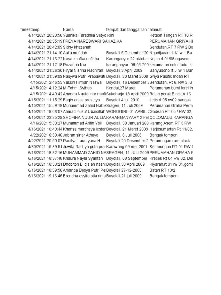 Form Data Siswa (Jawaban) | PDF