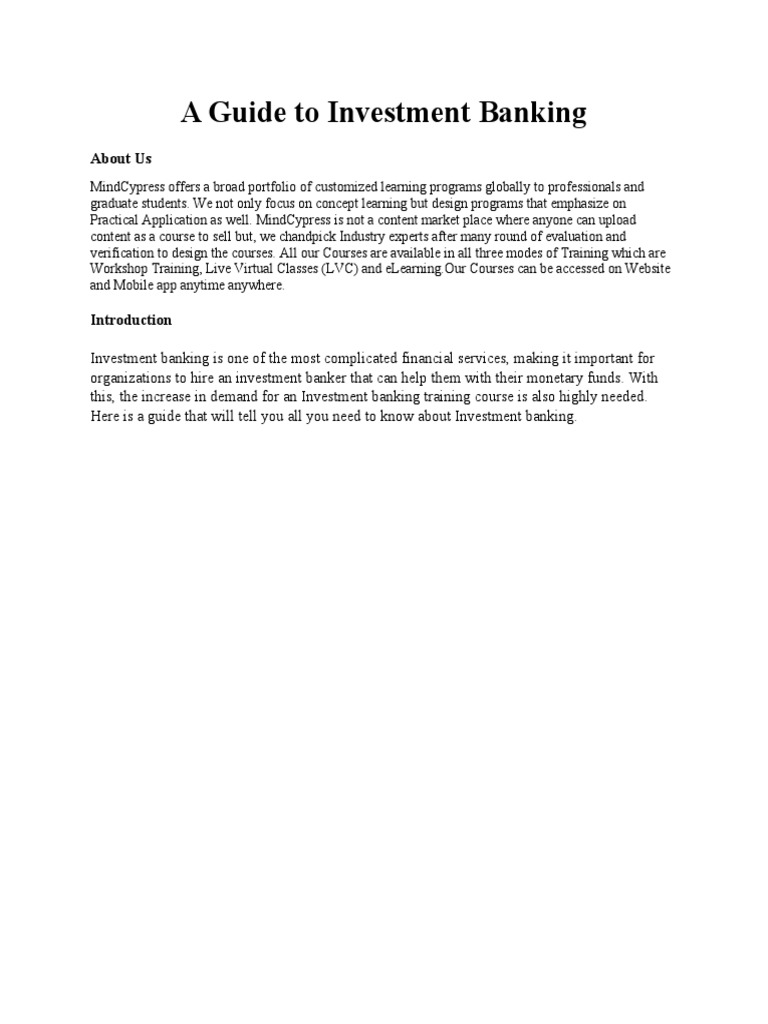 A Guide To Investment Banking | PDF | Investment Banking | Banks