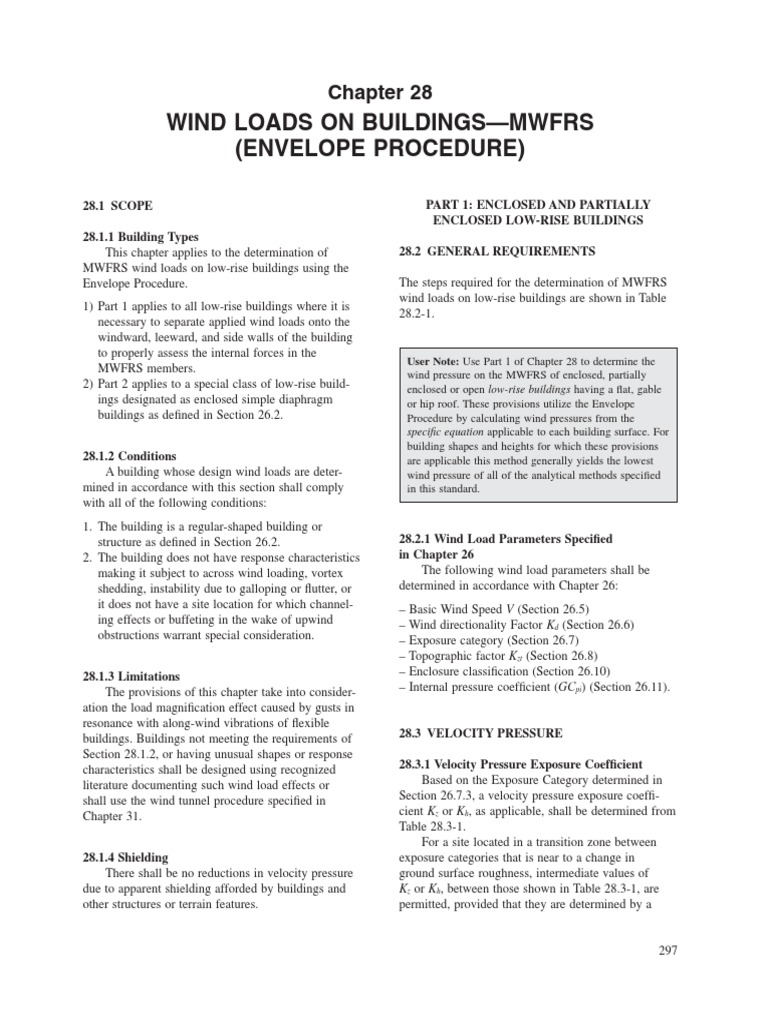 Wind Loads On Buildings-Mwfrs (Envelope Procedure) : User Note: Use Part 1 of Chapter 28 To ...