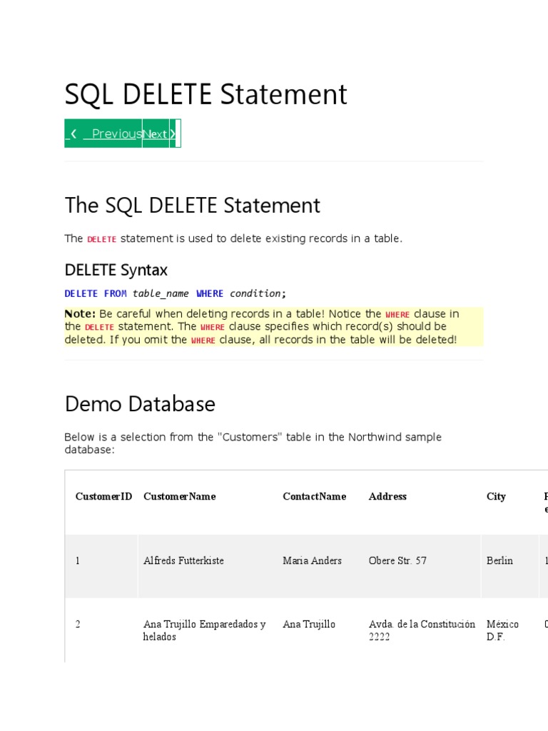 The SQL DELETE Statement | PDF | J Query | Bootstrap (Front End Framework)