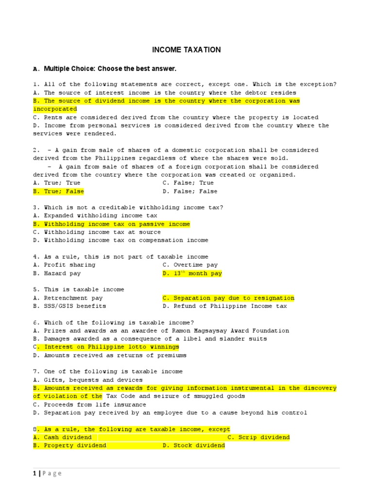 Income Taxation Exam Questions | PDF | Lease | Income Tax