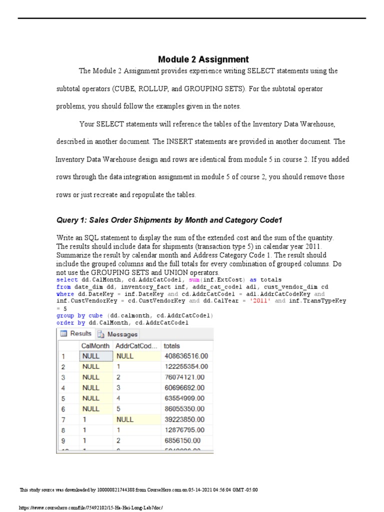 Module 2 Assignment: Query 1: Sales Order Shipments by Month and ...