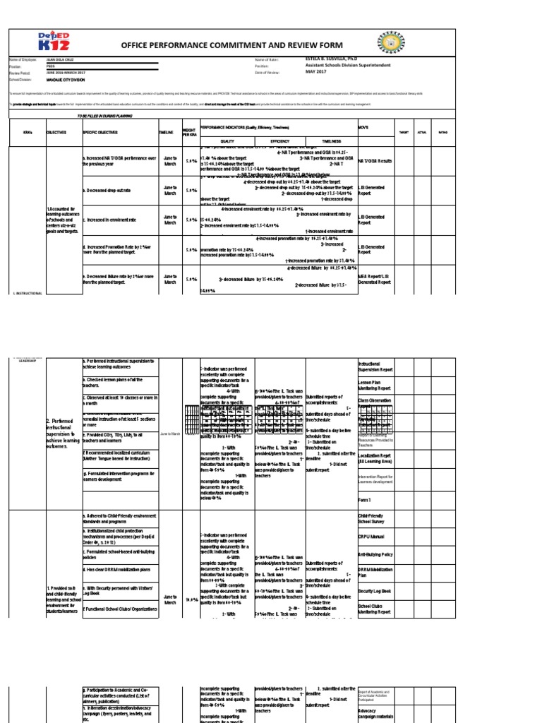 Opcrf For School Heads V5 0 Pdf Teachers Educational Technology