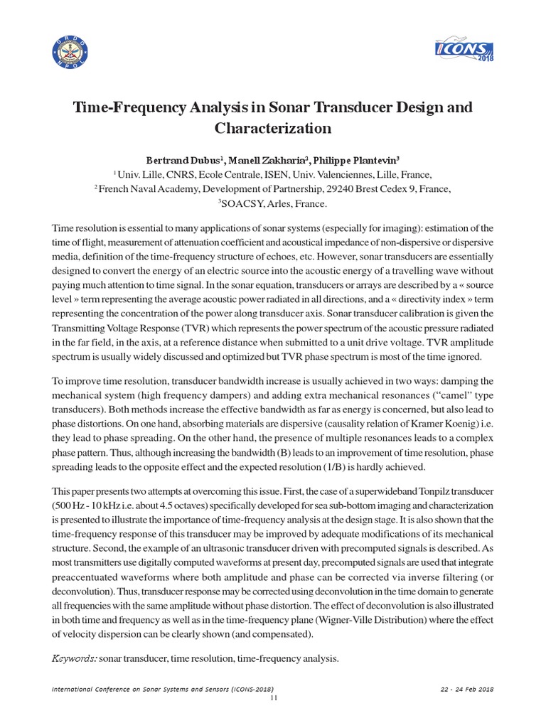 Time-Frequency Analysis in Sonar Transducer Design and Characterization ...
