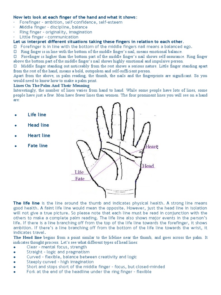 Life Line Head Line Heart Line Fate Line | PDF | Wellness | Medical