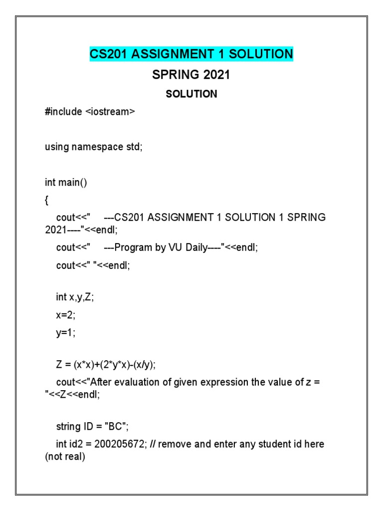 CS201 Assignment 1 Solution | PDF