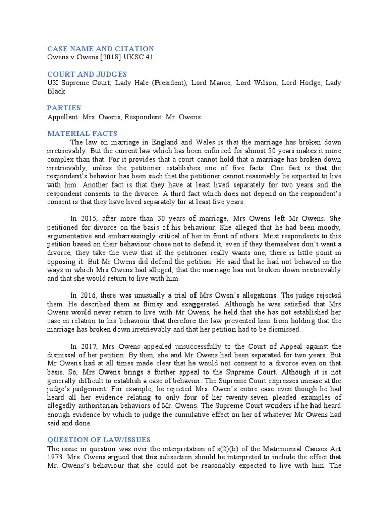 Case Note | PDF | Judgment (Law) | Divorce