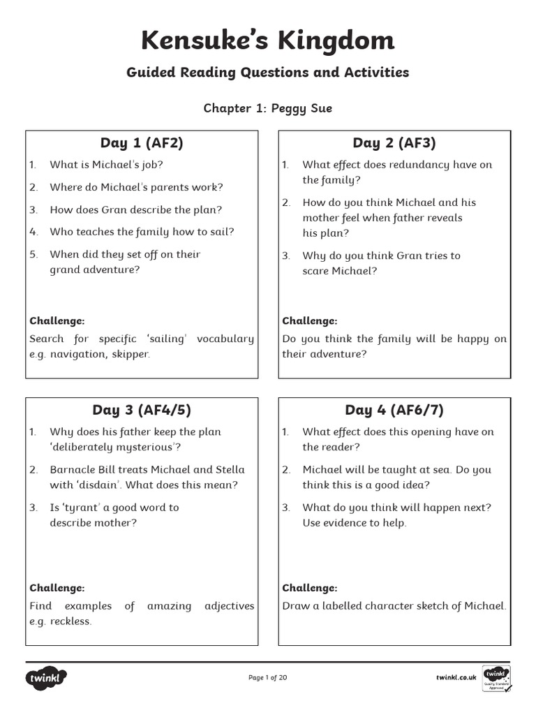 Kensuke's Kingdom: Guided Reading Questions and Activities | PDF