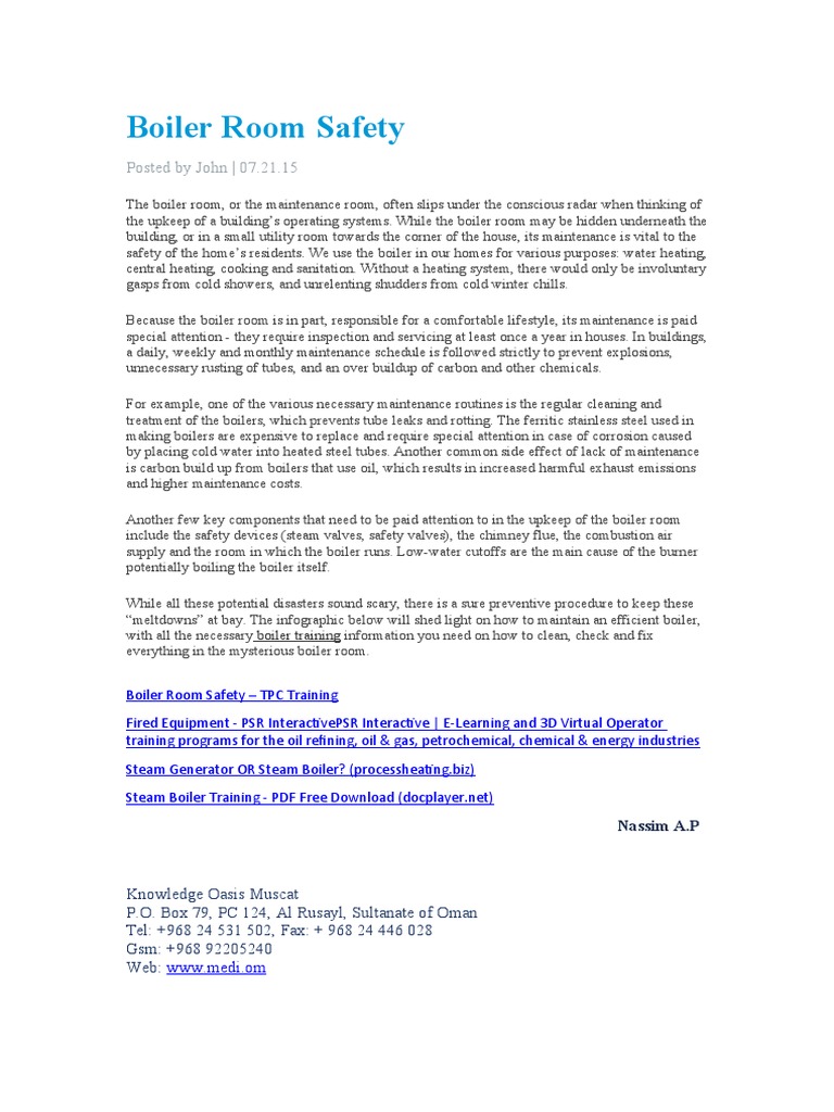 Boiler Room Safety | PDF | Boiler | Energy Technology