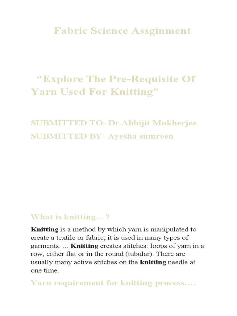 Fabric Science Assginment | PDF | Yarn | Knitting