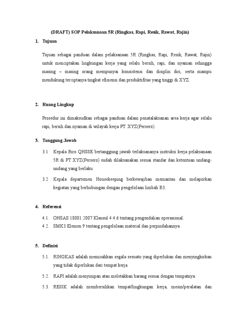 DRAFT SOP Pelaksanaan 5R | PDF | Komputer