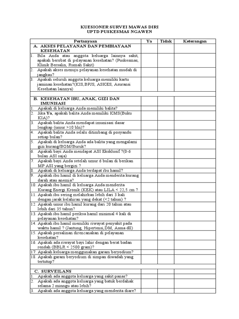 Kuesioner Survey Mawas Diri | PDF