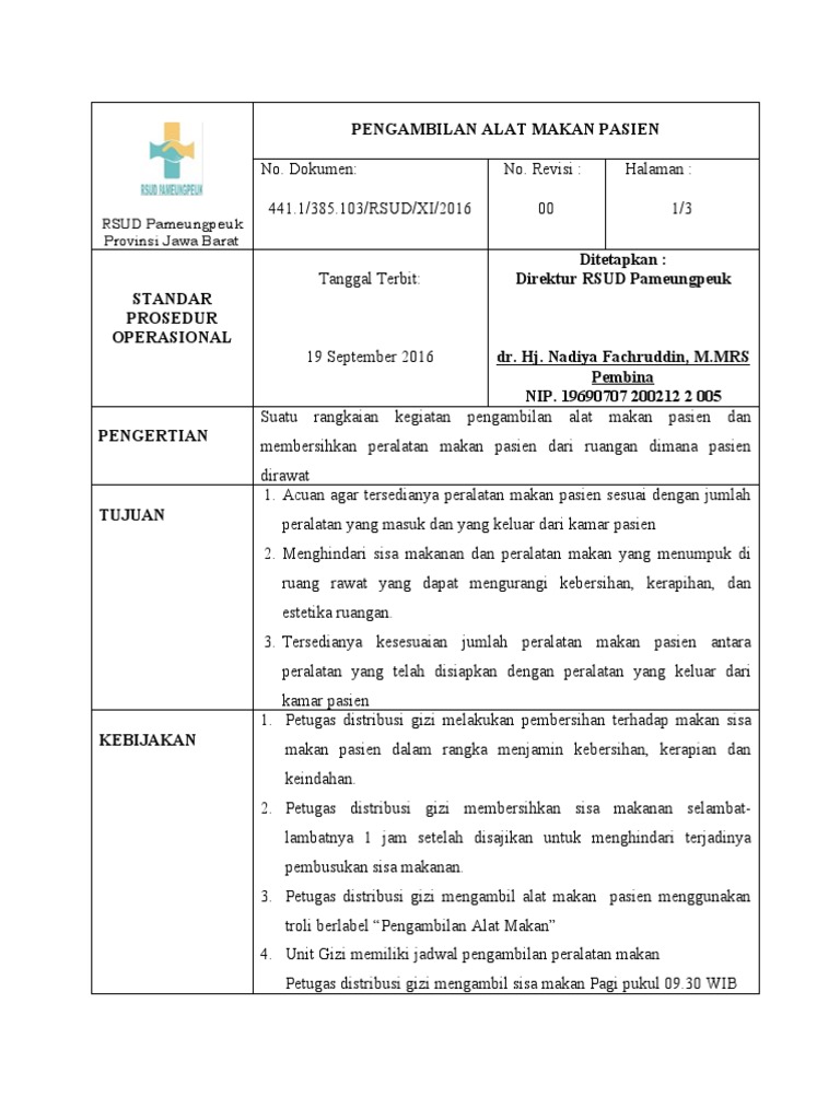 SPO 017 Pengambilan Alat Makan Pasien EDIT | PDF