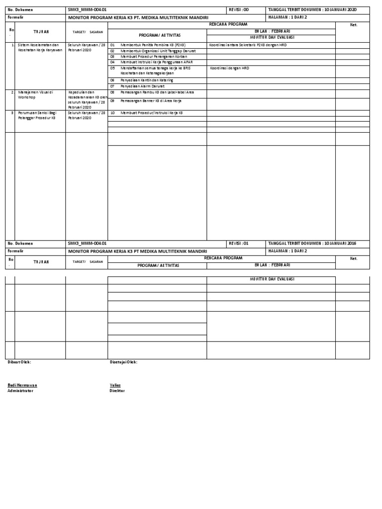 Formulir Program Manajemen K3 | PDF
