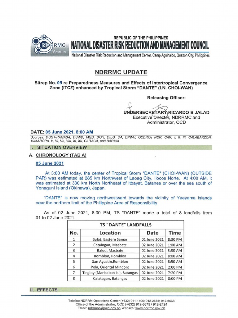NDRRMC Update Sitrep 5 TS Dante | PDF | Branches Of Meteorology | Synoptic Meteorology And Weather