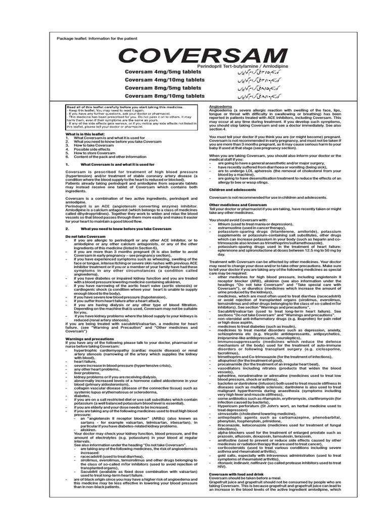 Coversam 4mg/5mg Tablets Coversam 4mg/10mg Tablets Coversam 8mg/5mg ...