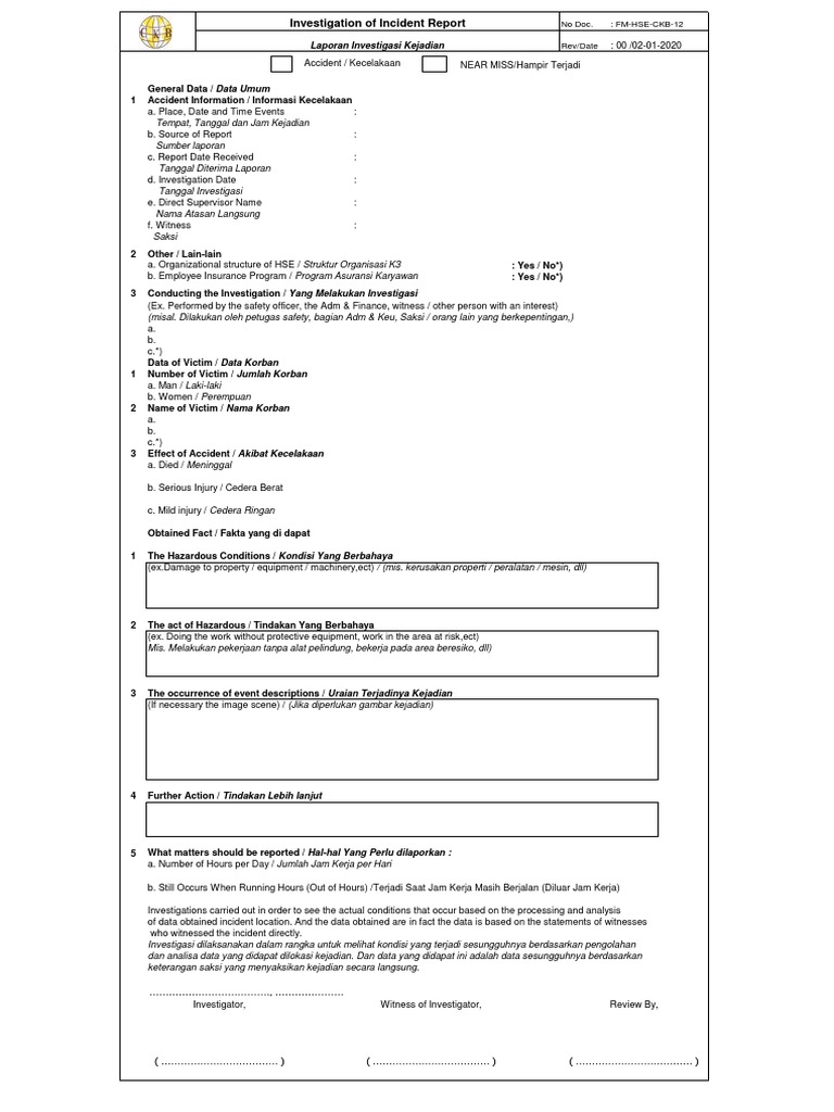 Laporan Investigasi Kejadian | PDF