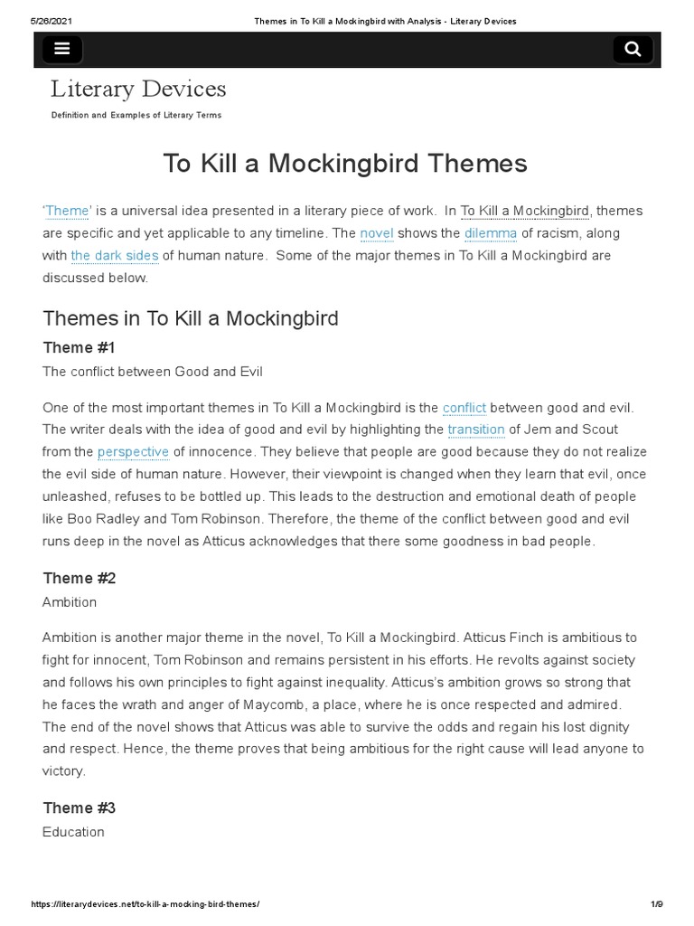Themes in To Kill A Mockingbird With Analysis - Literary Devices | PDF ...
