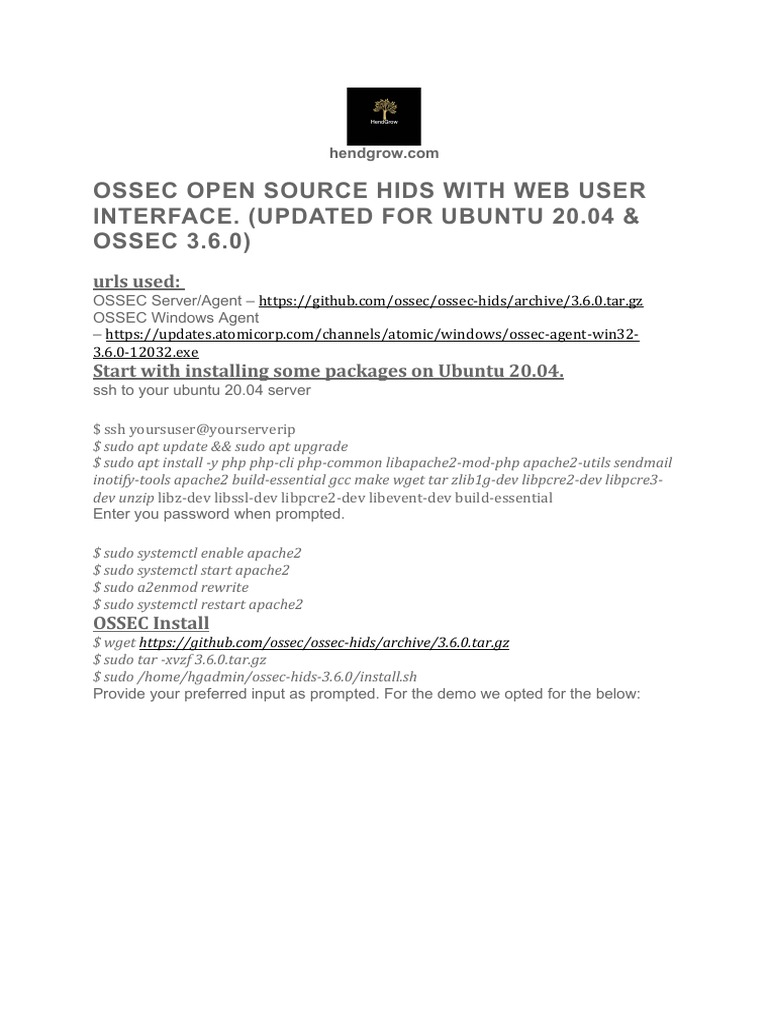 Hendgrow Ossec Open Source Hids With Web User Interface | PDF | Sudo | World Wide Web