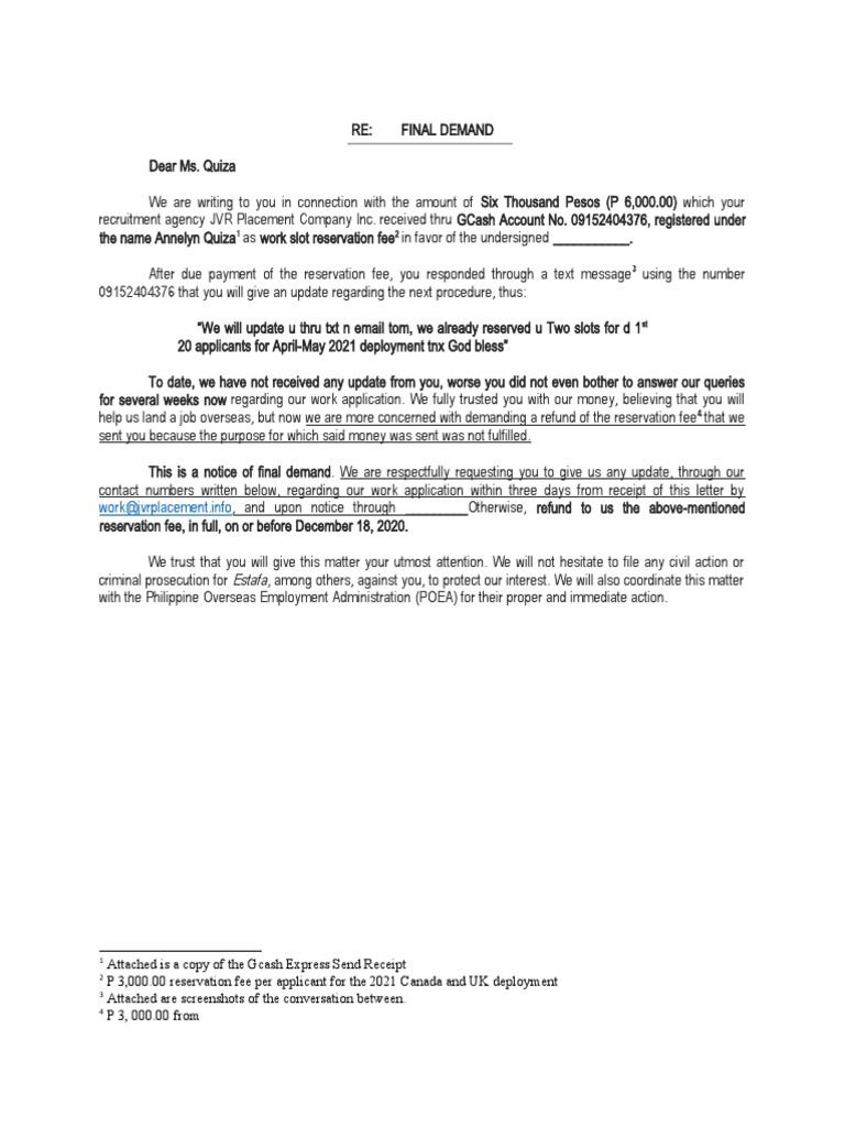 Final Demand Letter Sample | PDF