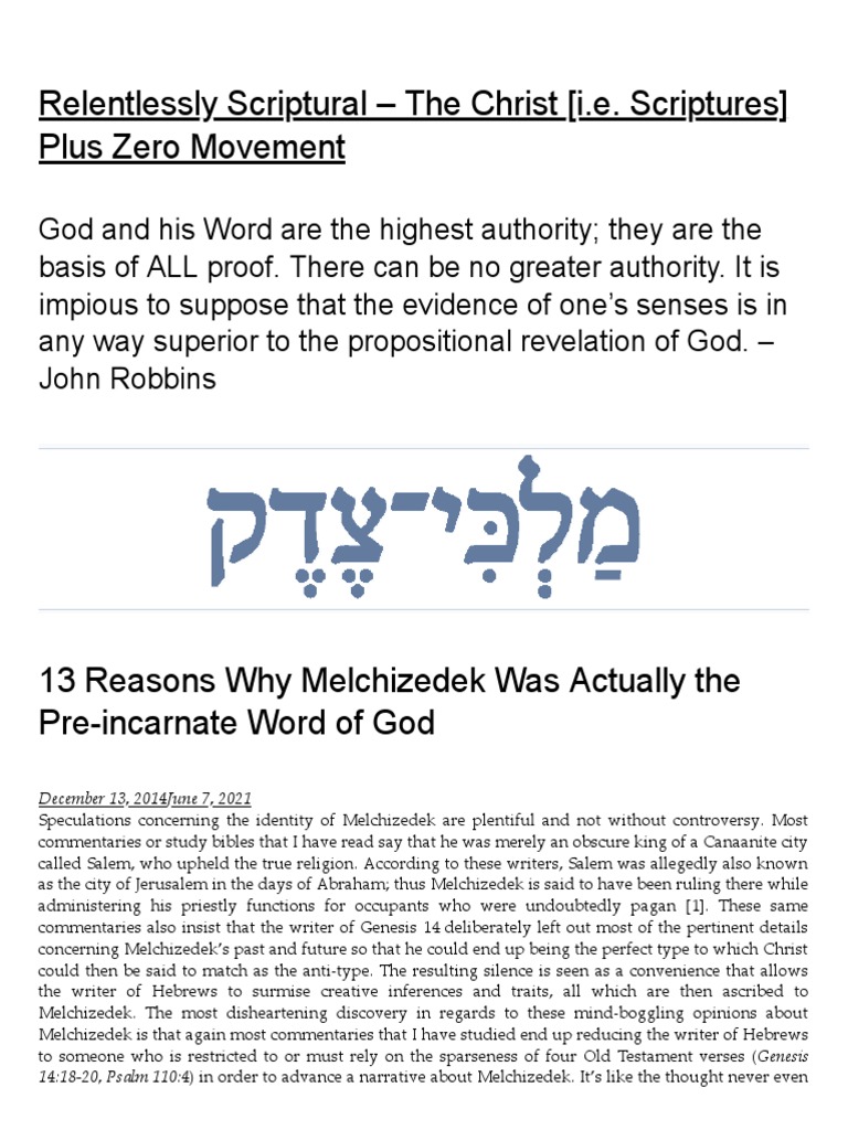 13 Reasons Why Melchizedek Was Actually The Pre-Incarnate Word of God ...