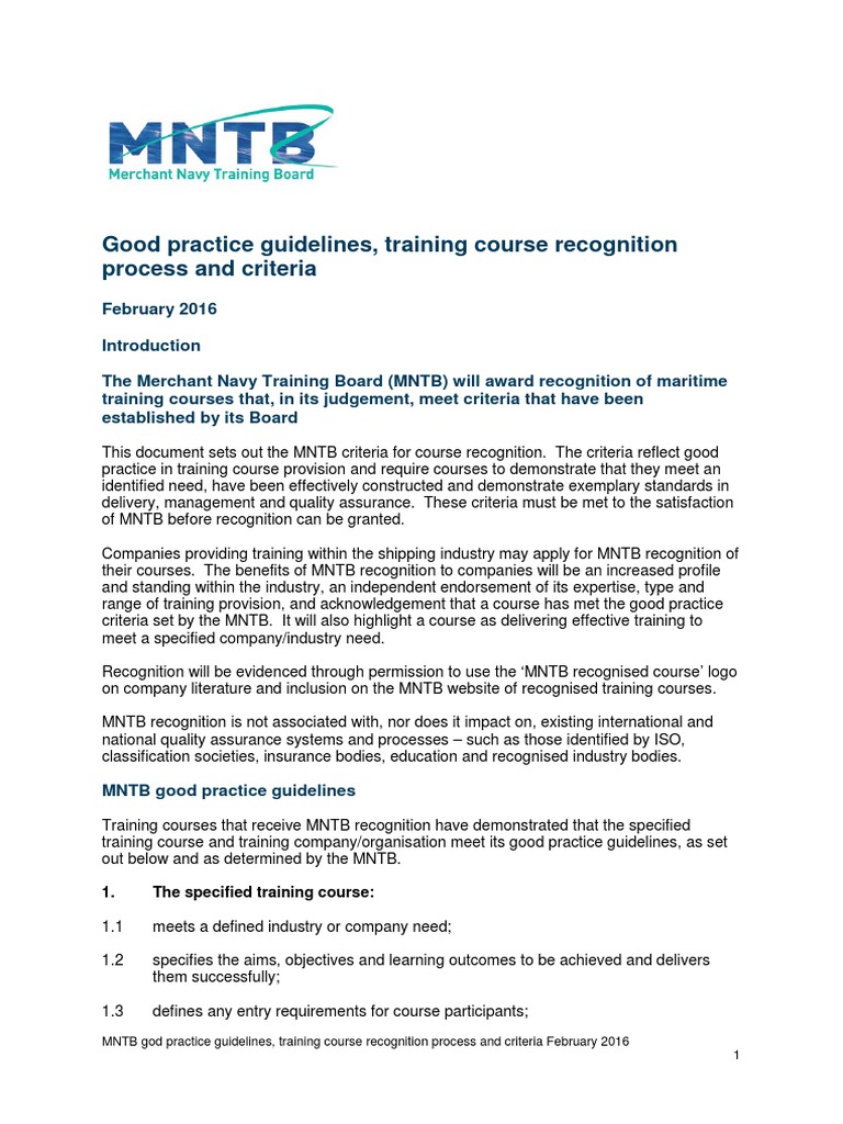 MNTB Training Course Recognition Process and Criteria Feb 16 | PDF ...