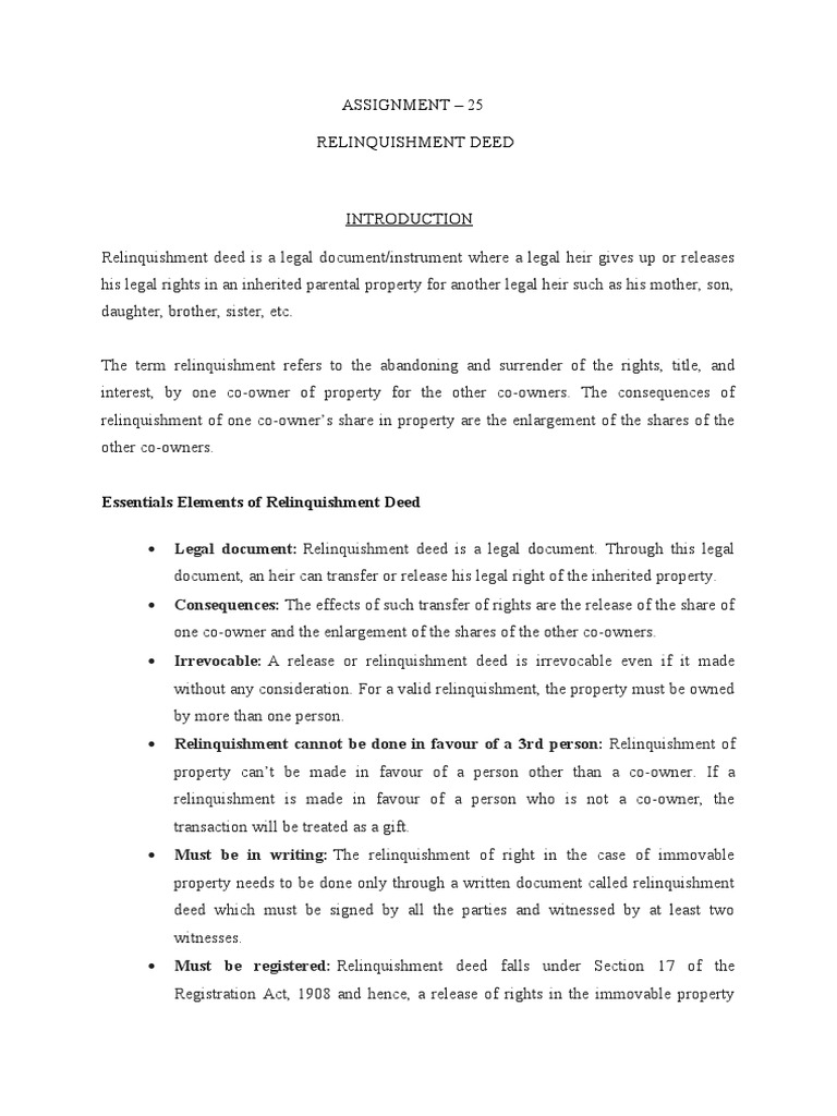 Relinquishment Deed | PDF | Deed | Inheritance