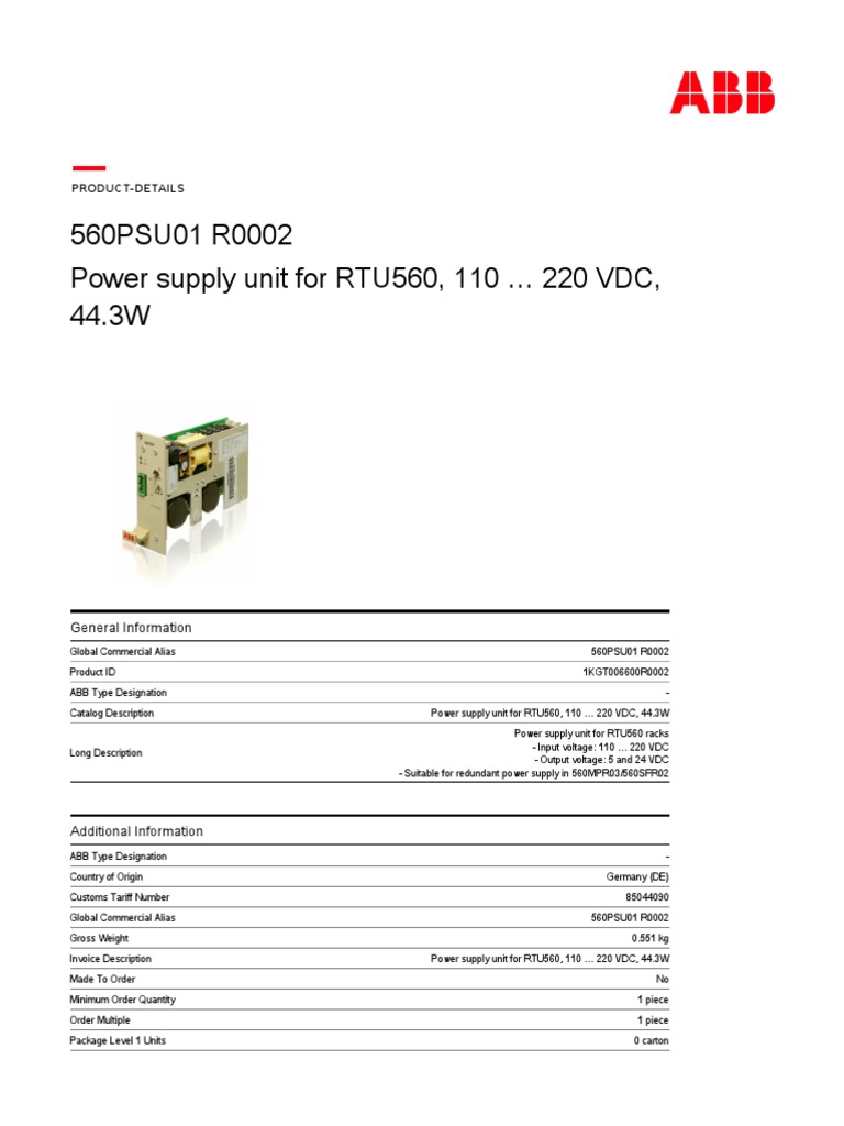 RTU560 Power Supply Unit Overview | PDF | Power Supply | Electric Power