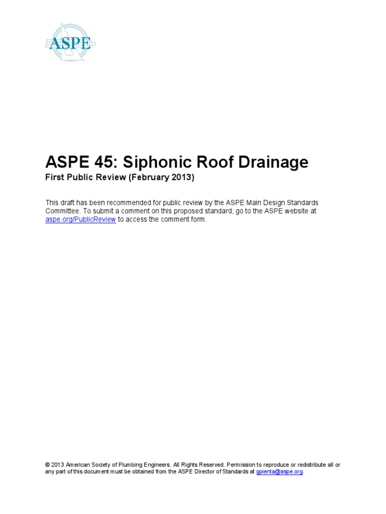 ASPE 45 Approved For Public Review | PDF | Pipe (Fluid Conveyance) | Fluid Dynamics