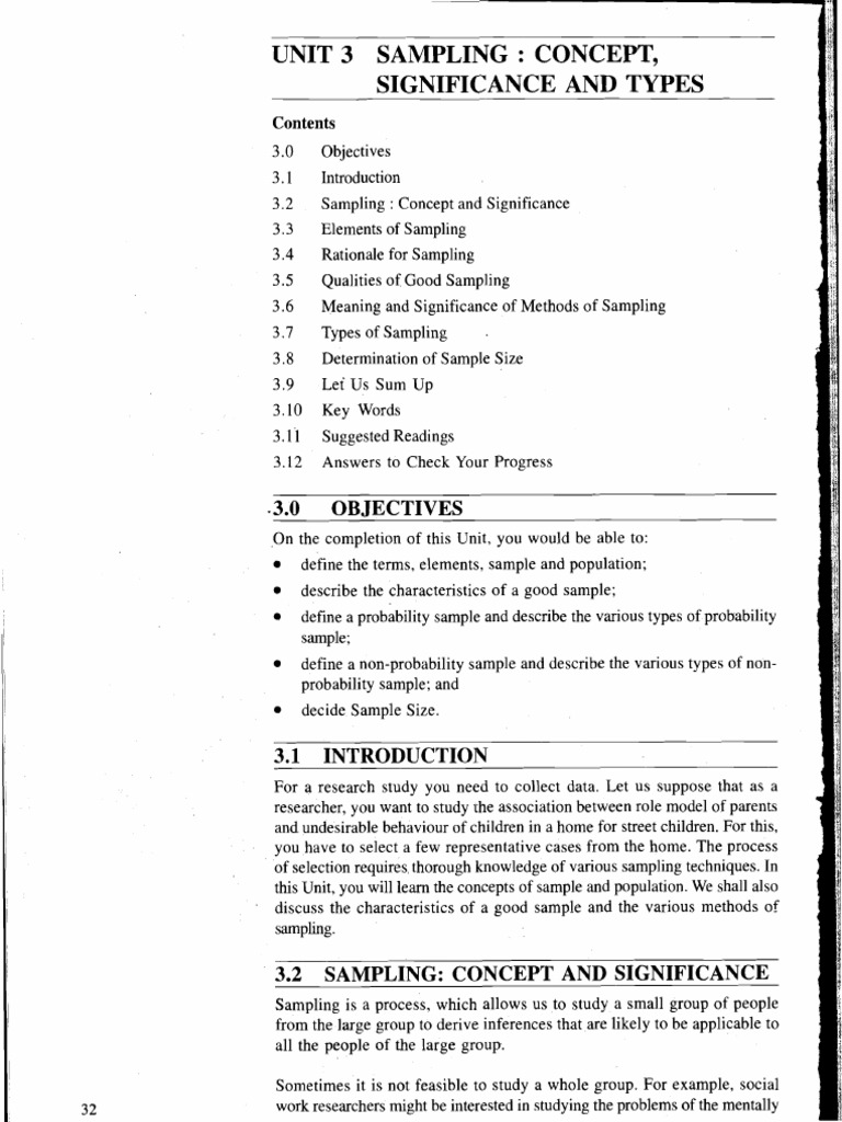 Unit Sampling Concept, Significance and Types: .3.0 Objectives | PDF ...