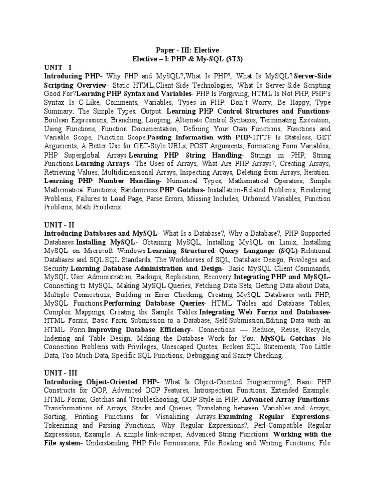 MCM Sem-3 Syllabus Php-Mysql | PDF | Php | My Sql