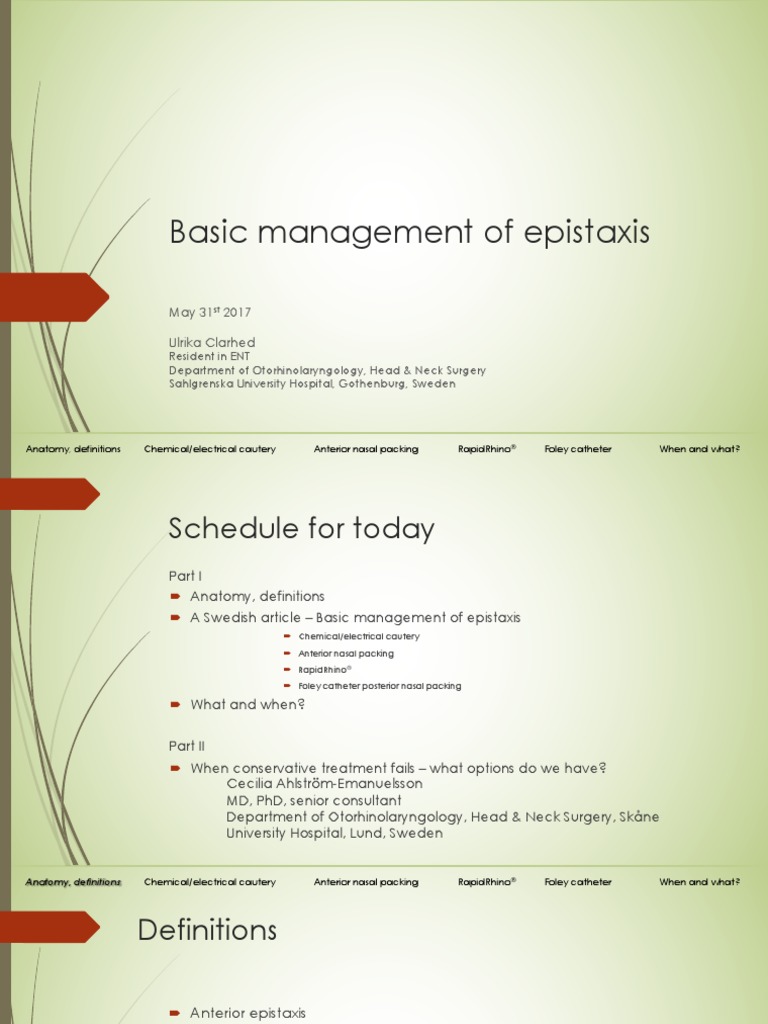 Basic Management of Epistaxis | PDF | Medical Treatments | Surgery