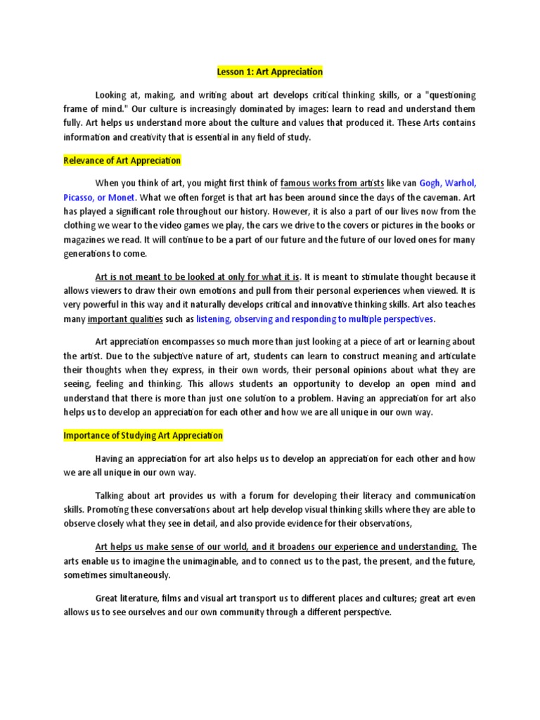 Art Lesson 1 & 2 | PDF | Art History | Aesthetics