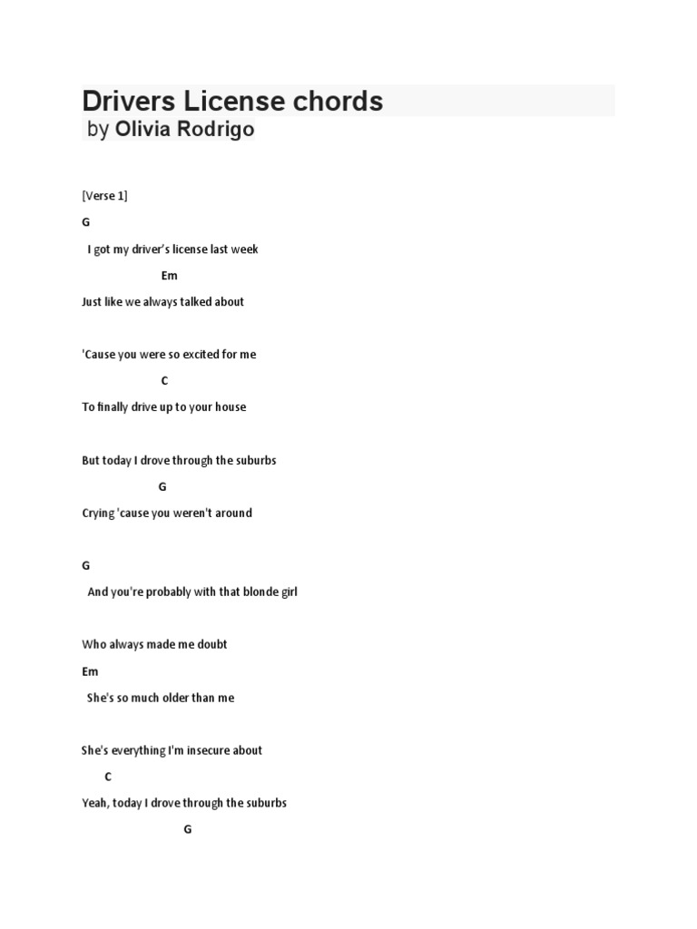 Drivers License Chords: by Olivia Rodrigo | PDF | Song Structure | Songs