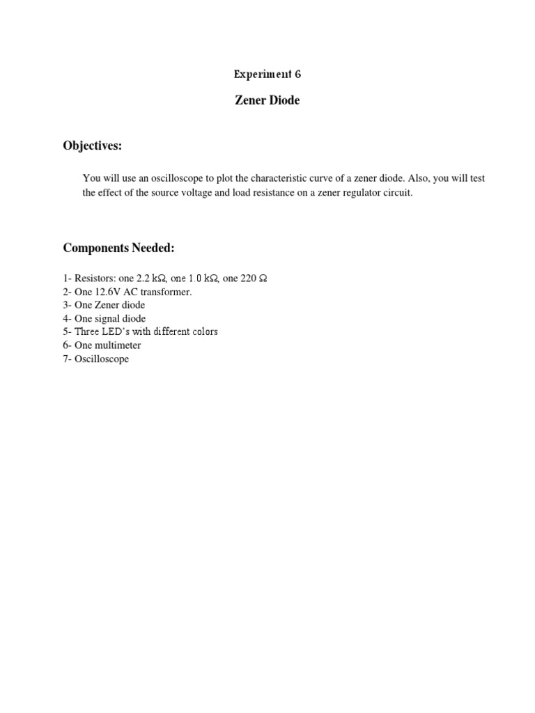 Experiment 6 Zener Diode | PDF | Electrical Network | Diode